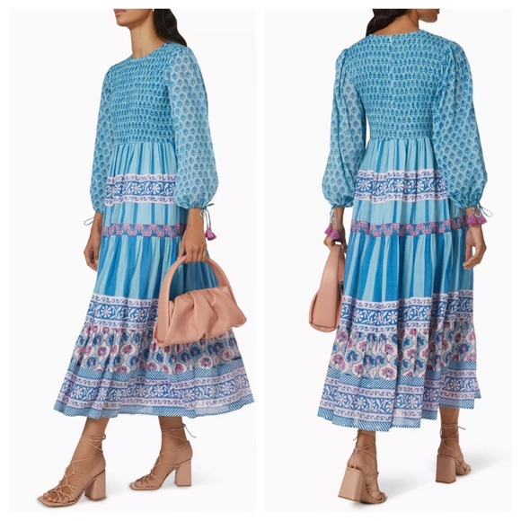 Oliphant | Dresses | New Oliphant Smocked Top Maxi In Fern Blue | Poshmark